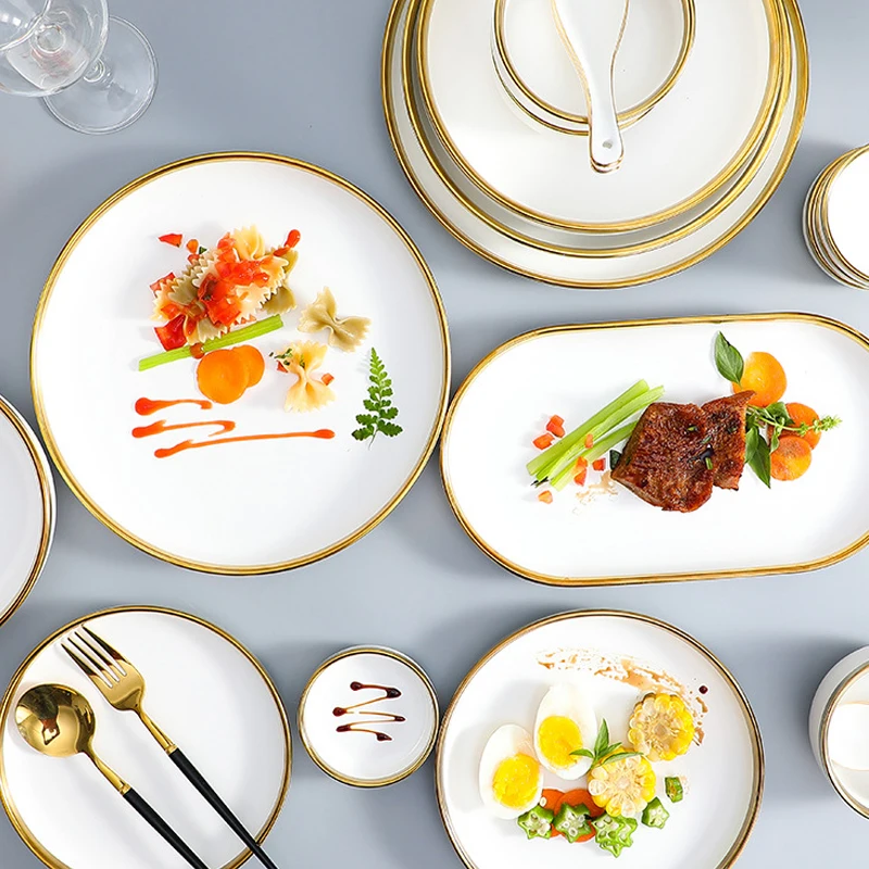 Ceramic Dinner Plates Dinnerware Set Dishes Luxury Green Food Salad ...