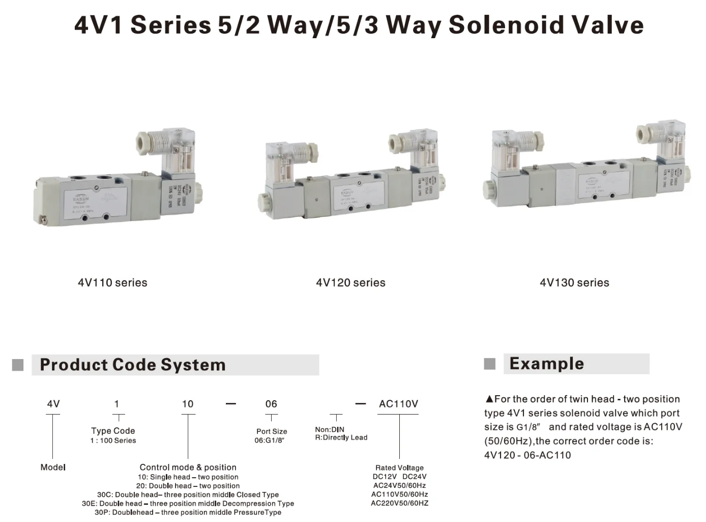 Easun Pneumatic Solenoid 4v Valve 4v120 Series 5/2way Pneumatic Double ...