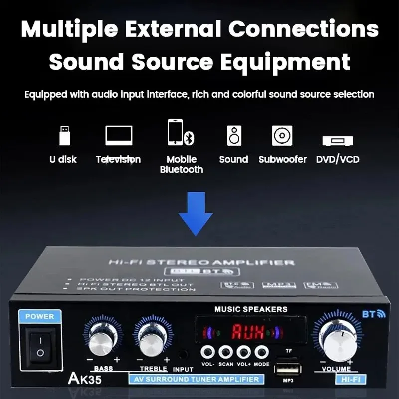 Stereo Audio Amplifier AK35 200W Bluetooth Stereo Amplifier - 2.0 ...