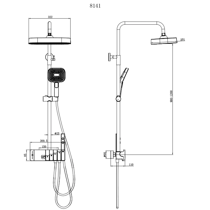 Bathroom Shower System Piano Key Led Shower Set Digital Temperature ...