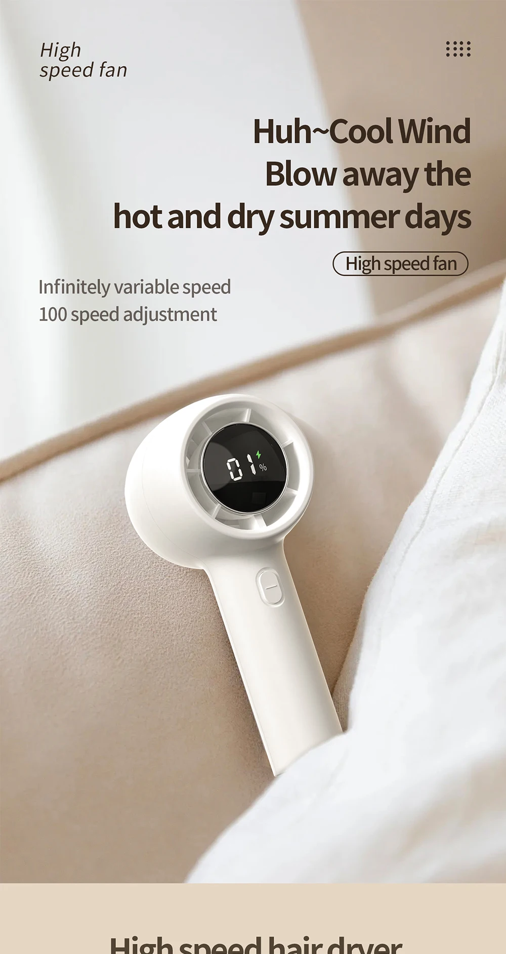 Turbo Design Rechargeable Handheld USB Mini Fan - Portable Cooling