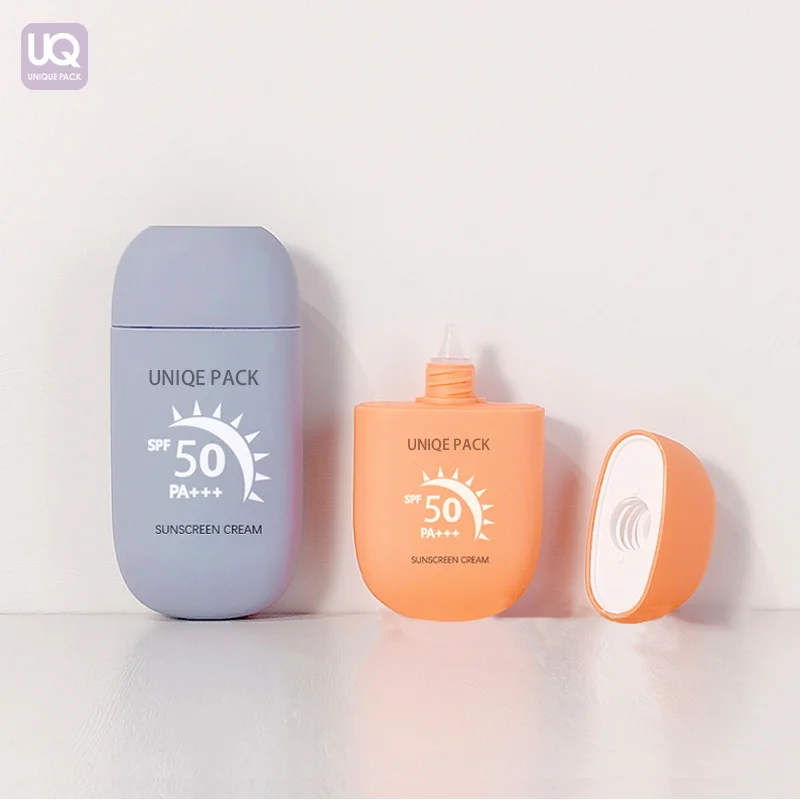 Customized Cosmetic Plastic Squeeze Flat Sunblock Bottle 50ml 30ml ...