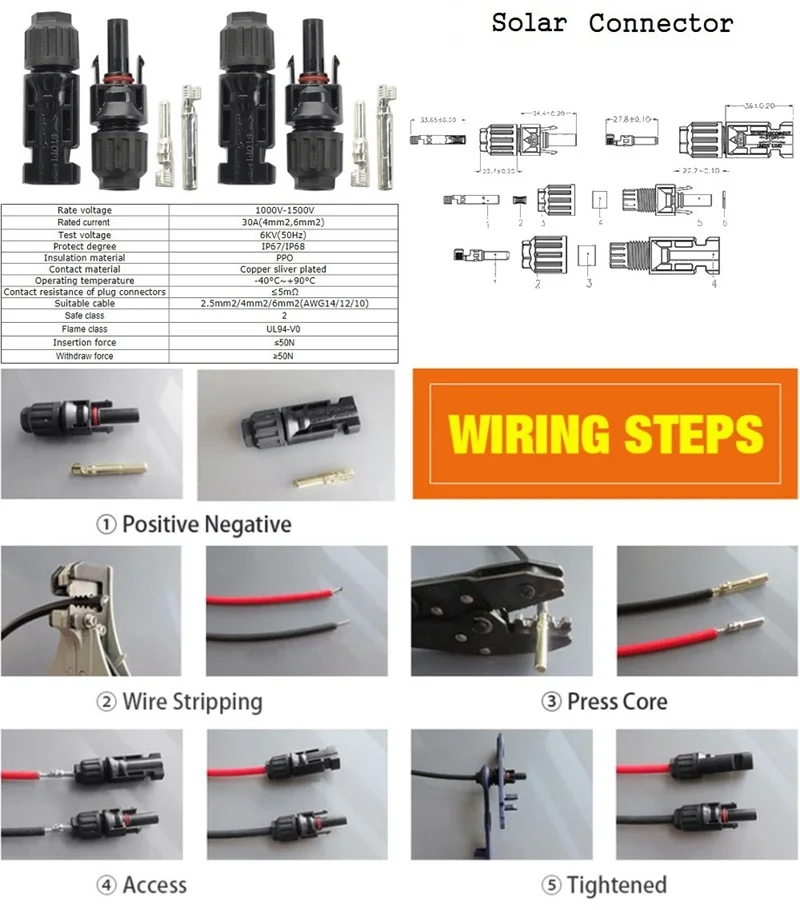 Conector fotovoltaico, Conector de enchufe macho y hembra, panel solar ...