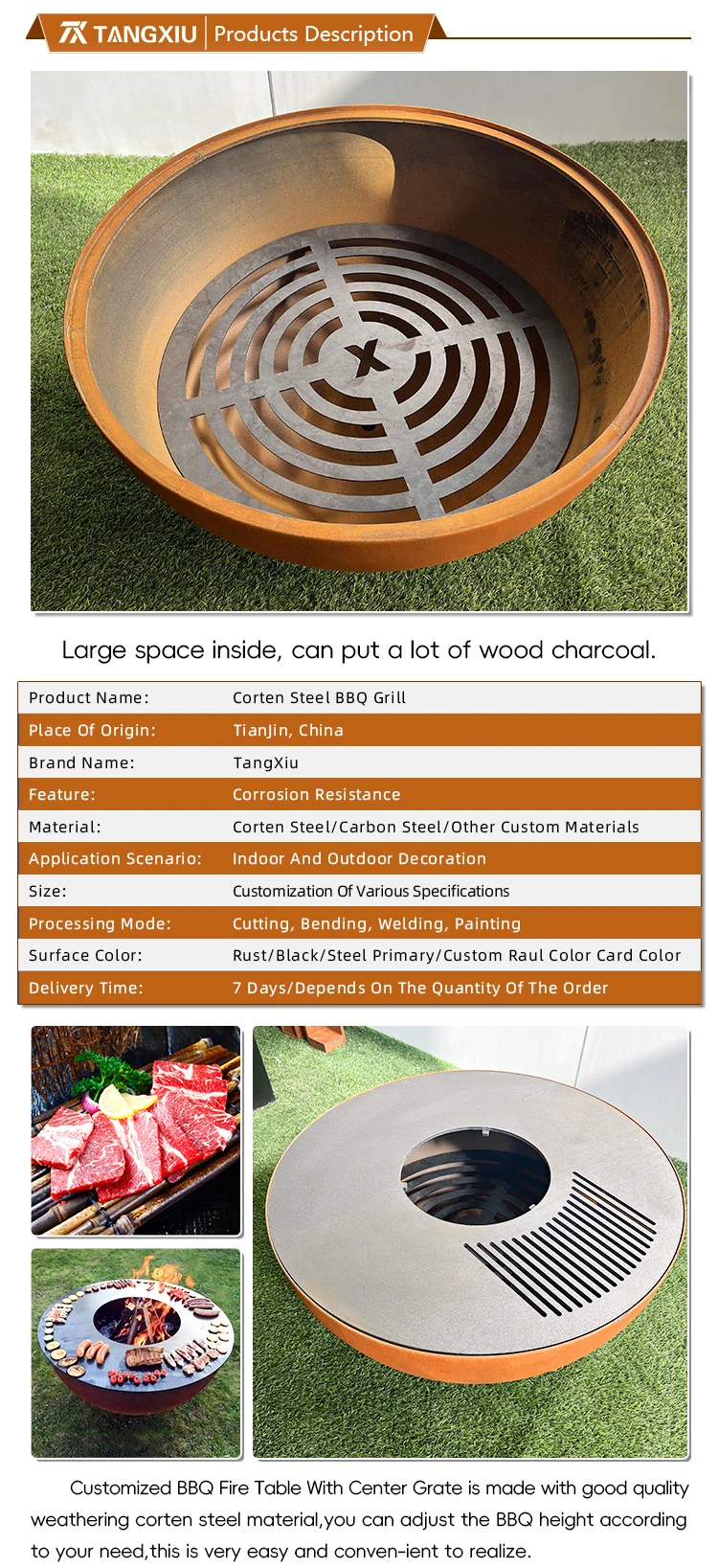 Outdoor Bbq Grill Assembly Metal Fire Pit Corten Steel - Buy Corten ...