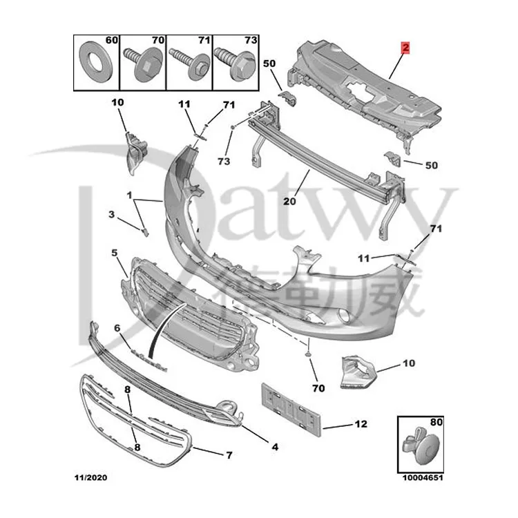 OE 9676954580 Peugeot 301 Bumper Reinforcing Plate (brand Datwy)
