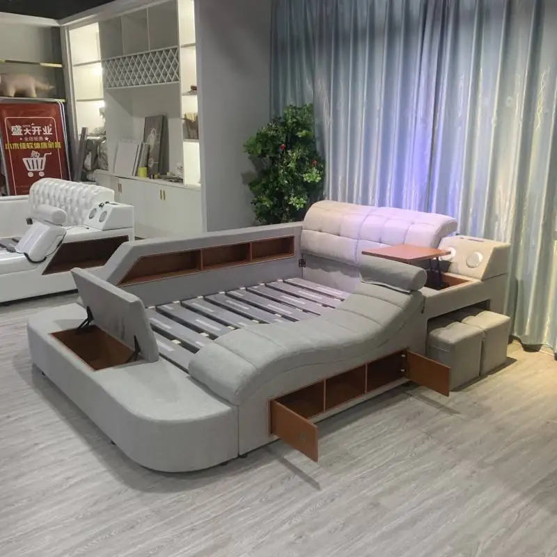 Bedroom Furniture Leather Bed With Speaker Usb Charger Massage Sofa Bed ...