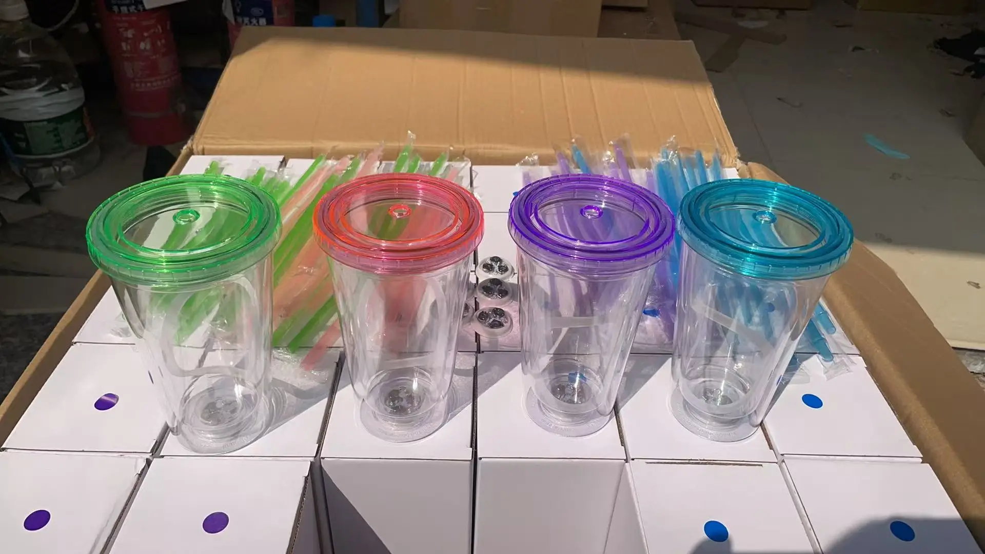 16oz Acrylic Colorful Flash LED Water Bottle Light-Up Double-Layer ...