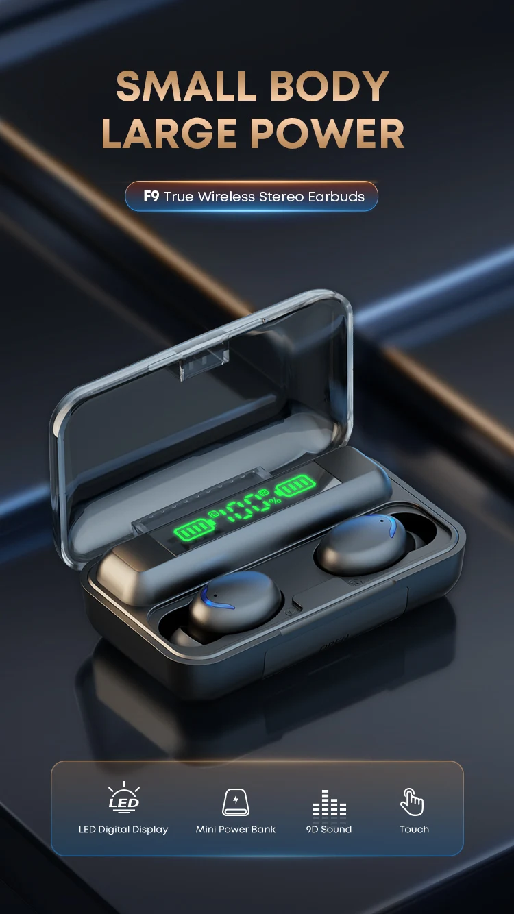 F9-5C Earphones - Premium Bluetooth Headphones with LED Display