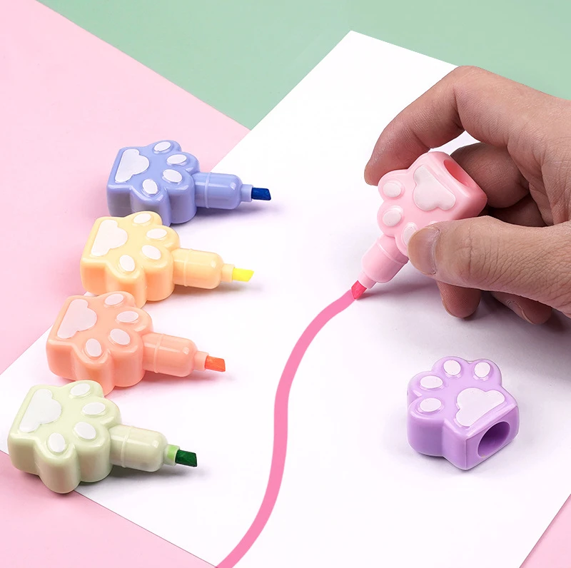 Cute Cartoon Highlighter Boxed Creative Cat's Paw Shape Student ...