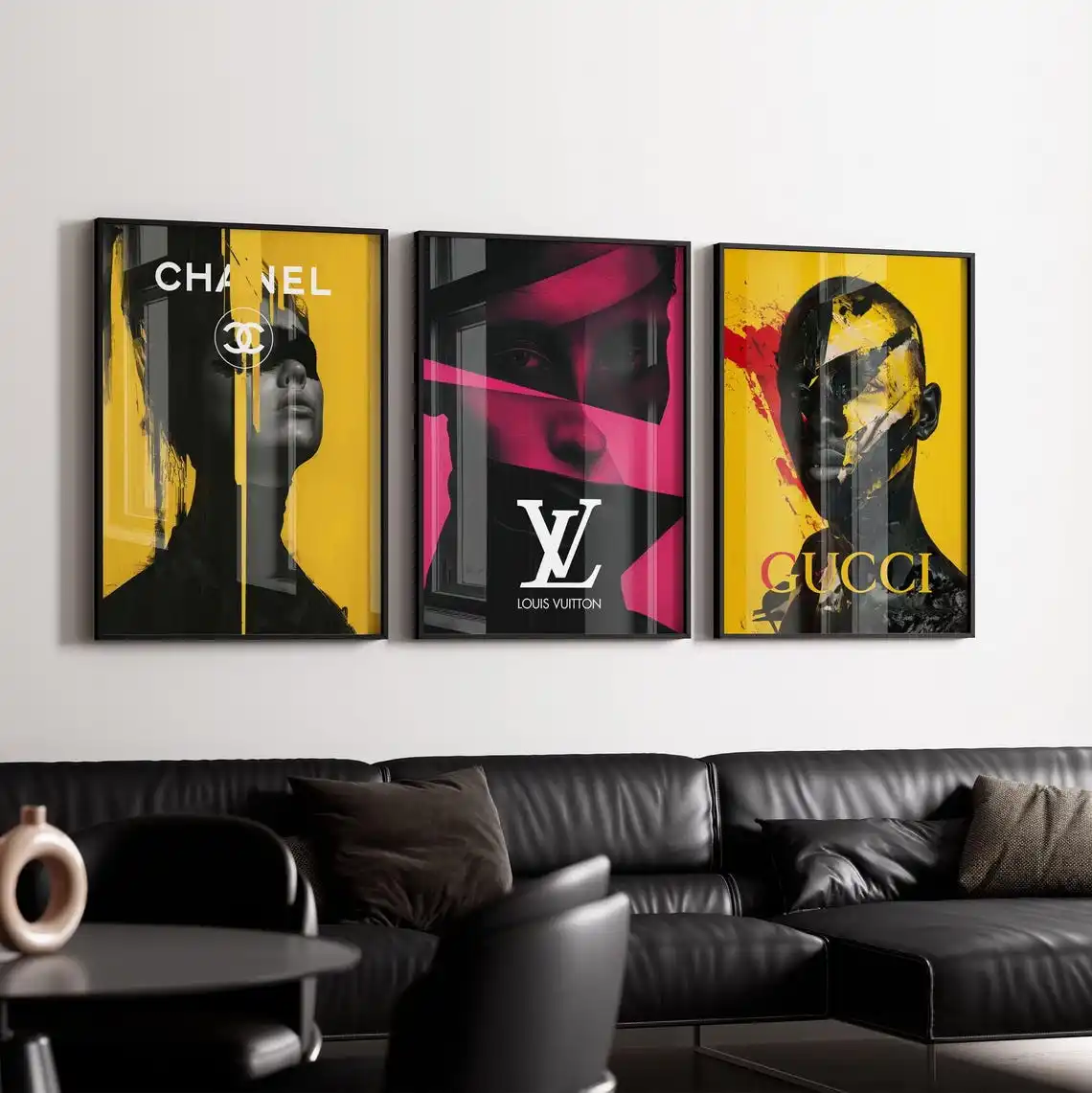 Sq Luxury Poster Logo Black Yellow Pink History Poster Set Of 3 Luxury ...