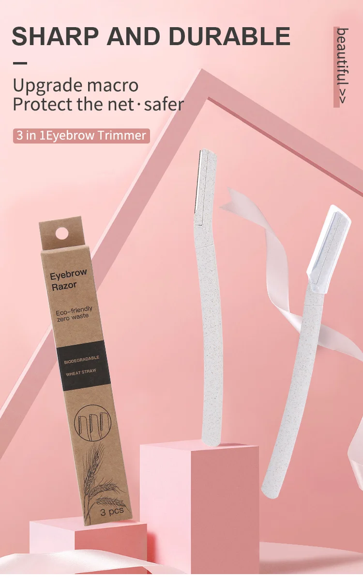 2022 Eco Friendly 3pcs Wheat Straw Eyebrow Remover Trimmer Dermaplaning ...