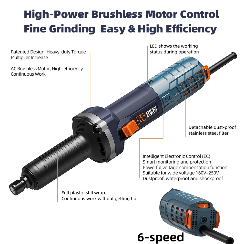 6-speed AC Brushless Electric Metal Angle Die Grinder