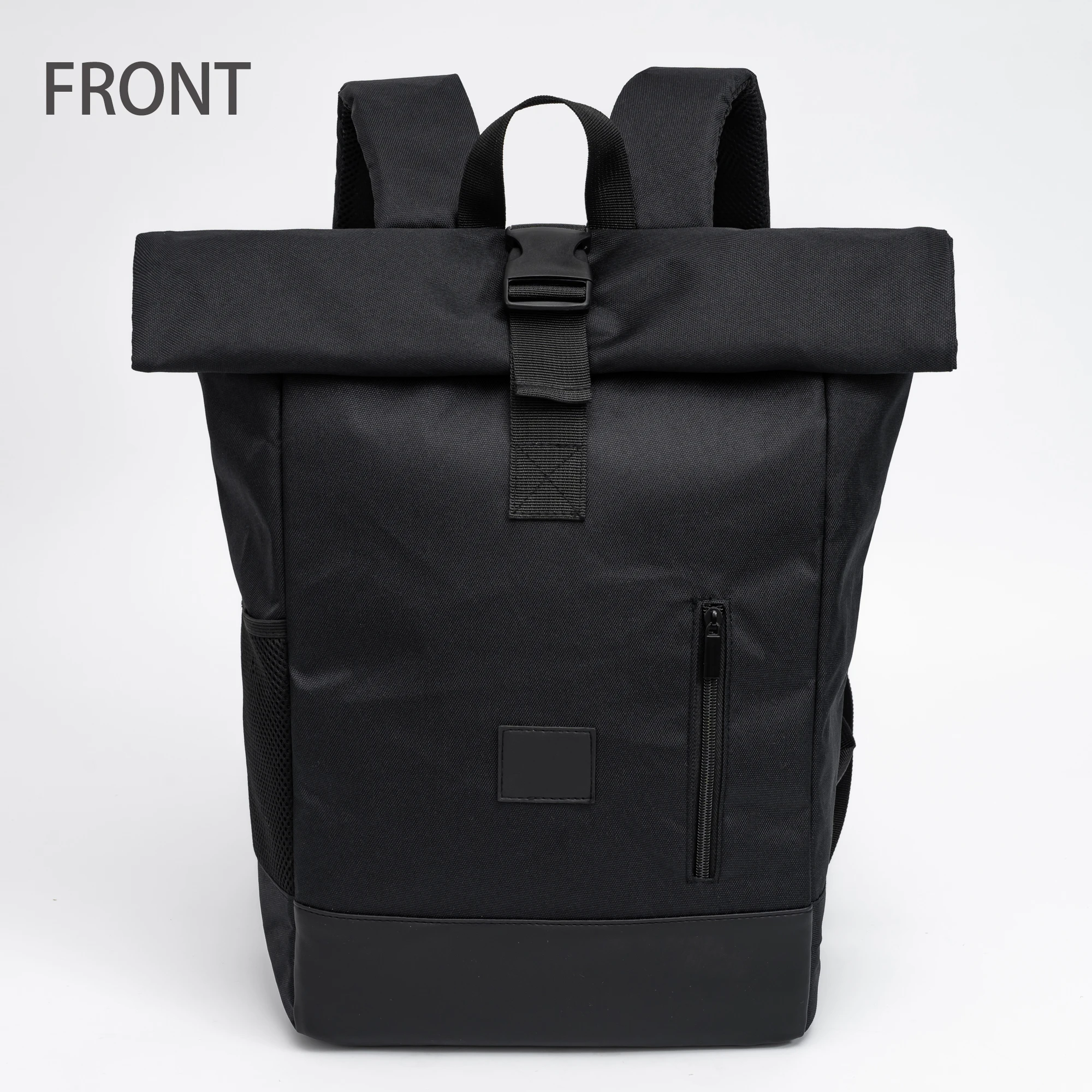Black Recycled RPET Roll Top Backpack - Durable & Waterproof