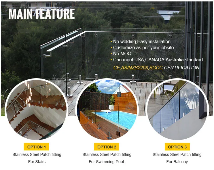 Frameless Spigot Glass Railing SUS 316 Stainless Steel Modern Design ...