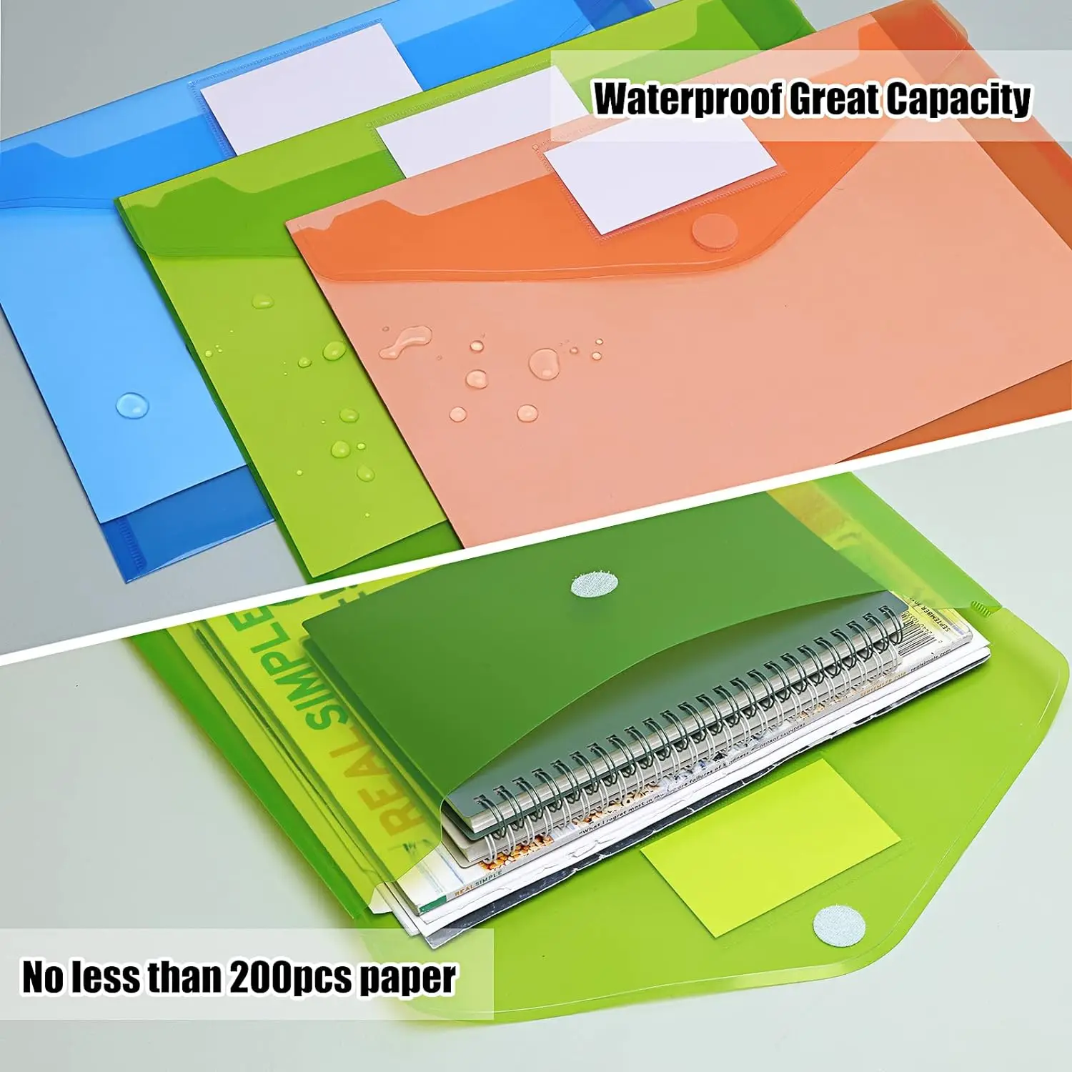 A4 Size Colored Plastic File Envelopes with Paste Button Clear Document ...