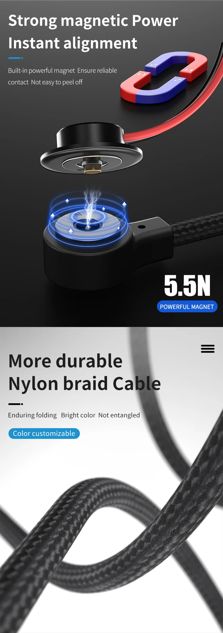 Round 2pin Magnetic Cable - 12V2A Charger Power USB