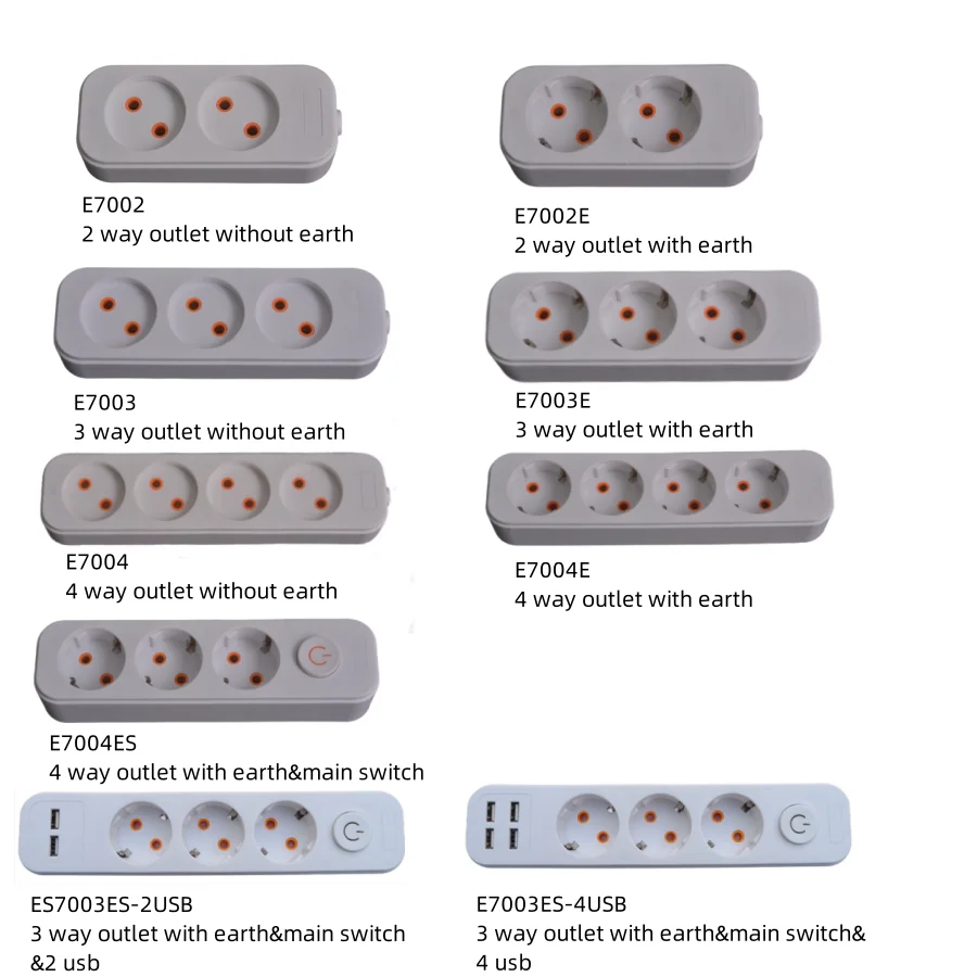 4way/2pin Outlet with EU Standard Extension Socket with On/Off Switch ...