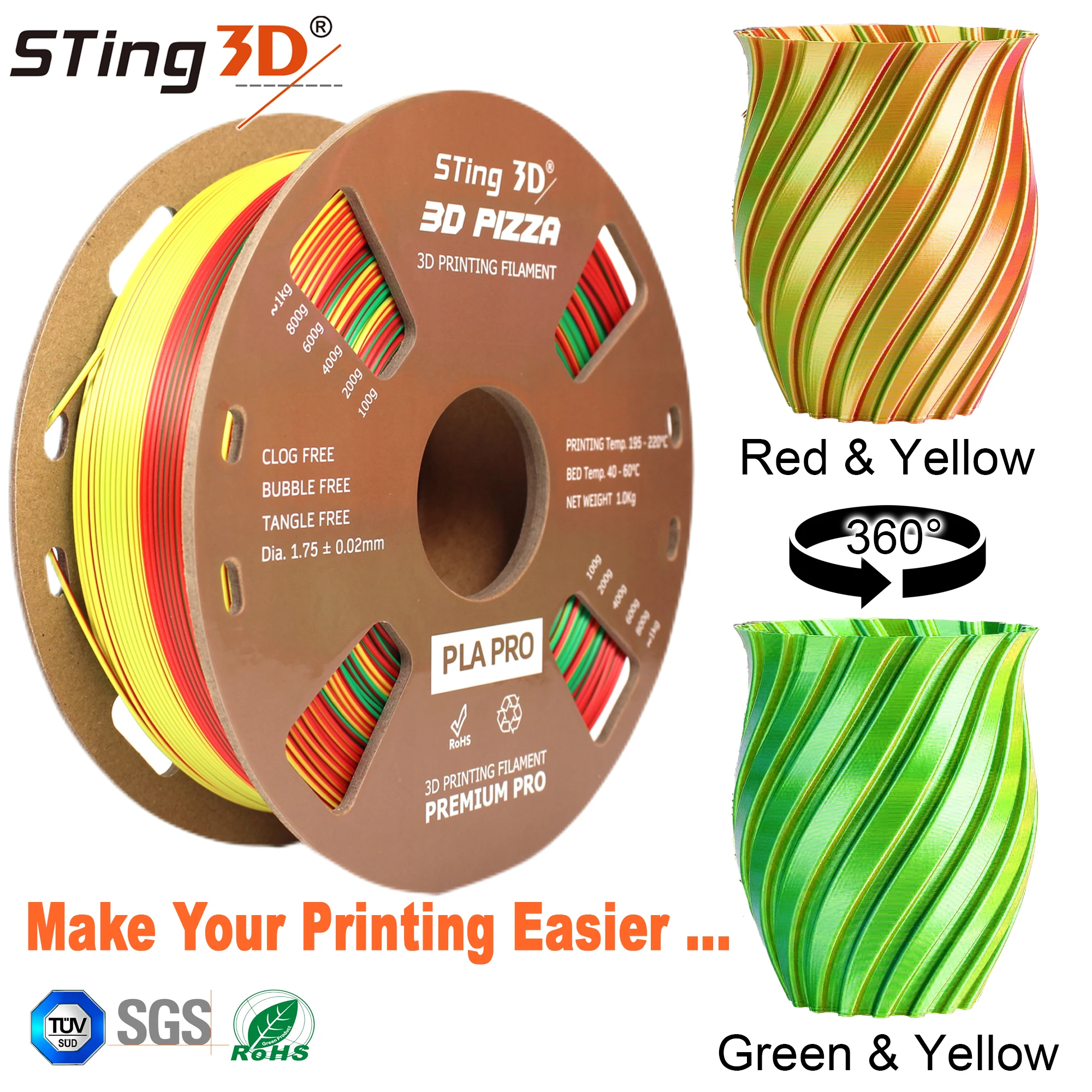 Sting3d Tri-color Coextrusion Magic Pla Filament Plus Dual-color ...