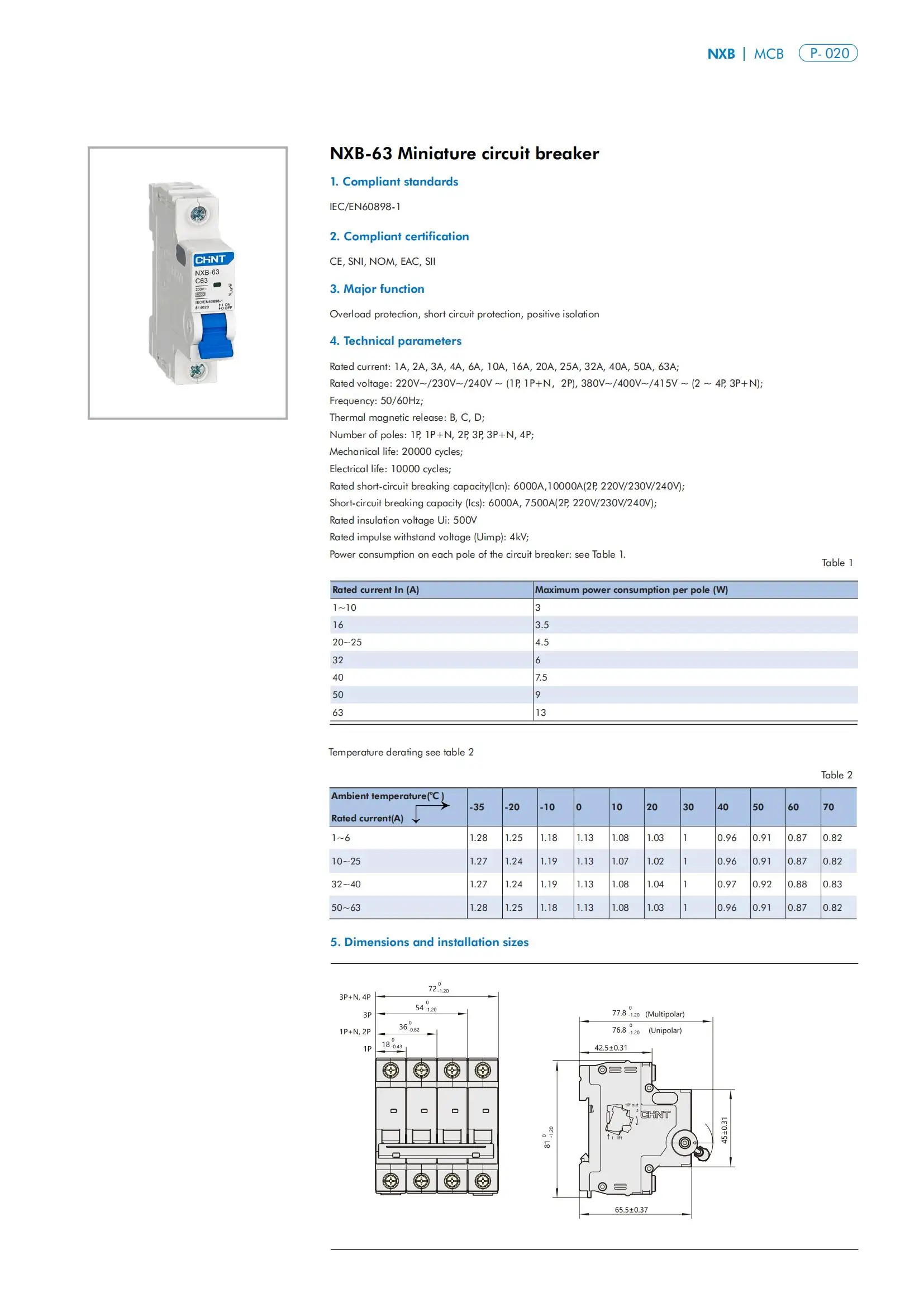 CHINT MCB Air Switch NXB-63 Household Miniature Circuit Breaker 1-4P 1 ...