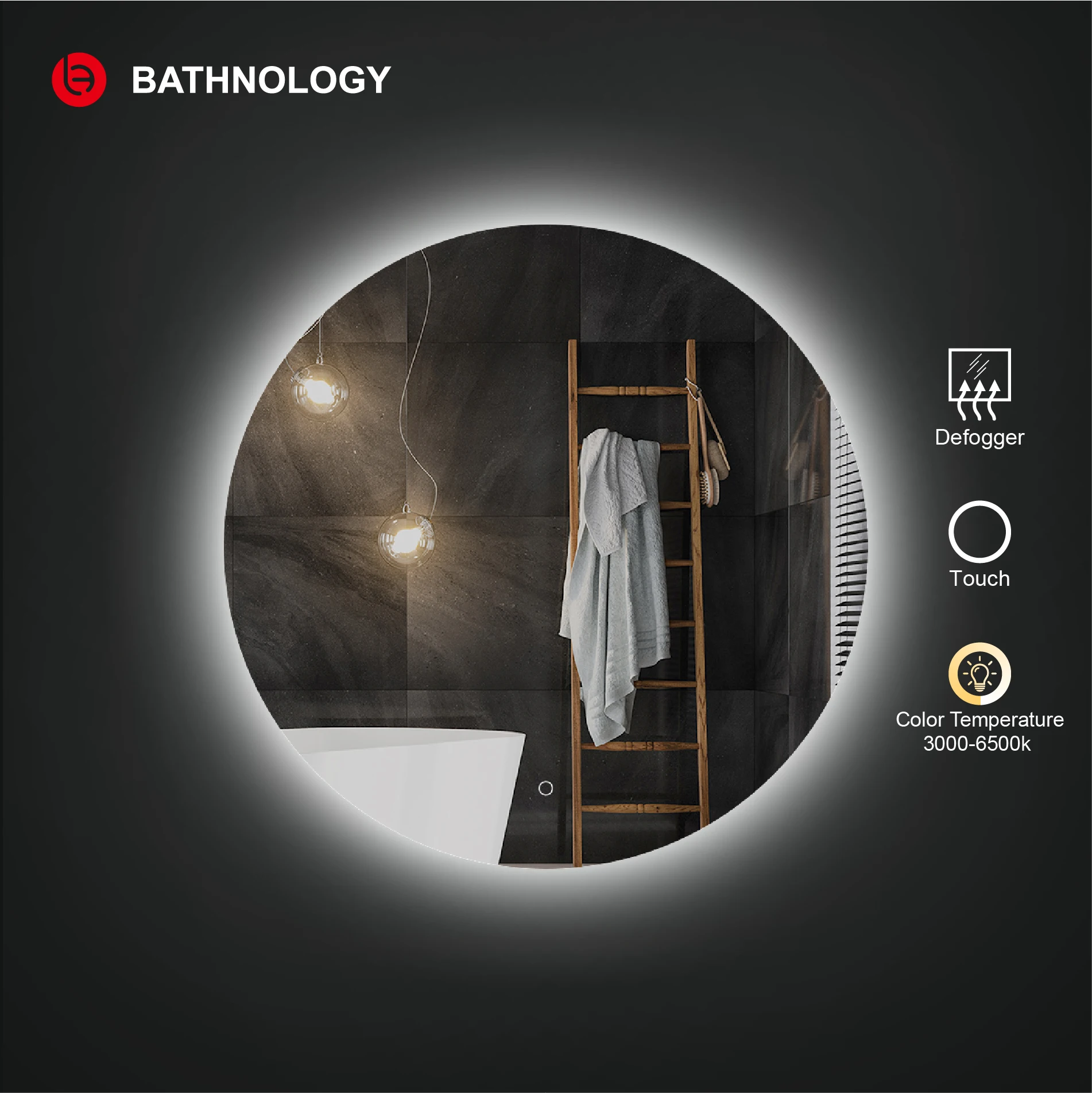 Customized Frameless Backlit Led Lighted Wall Mounted Mirror Defogger ...