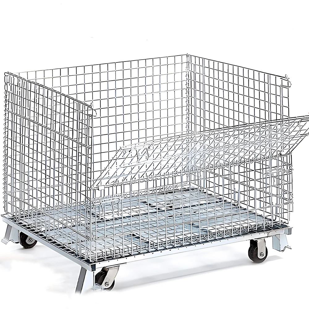 Industrial Metal Cage With Wheels High-capacity Stacked Folding ...