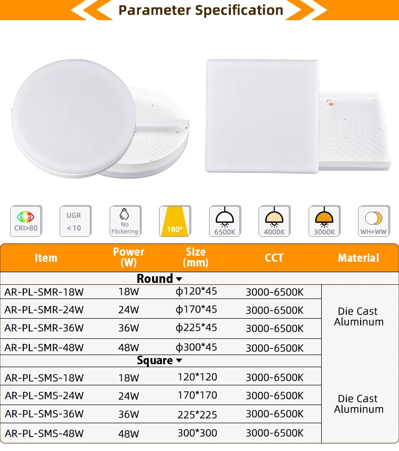 Square Round Frameless LED Panel Light - 18w to 48w