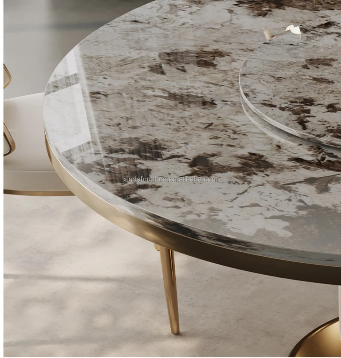 Luxury White and Gold Marble Dining Table Set for Modern Living