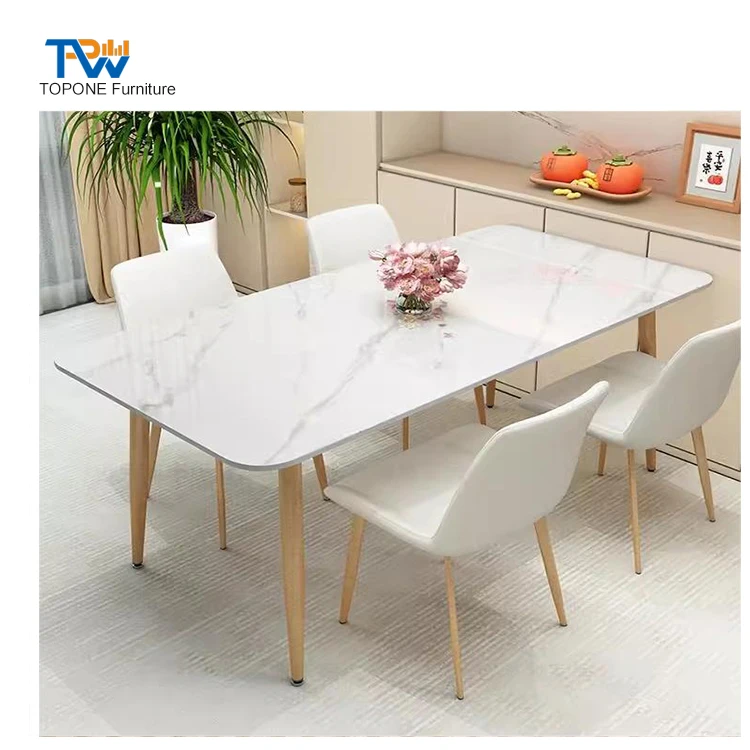 Modern Luxury Rectangular Gold Dinning Table Set 6 Seater 4 Chairs ...