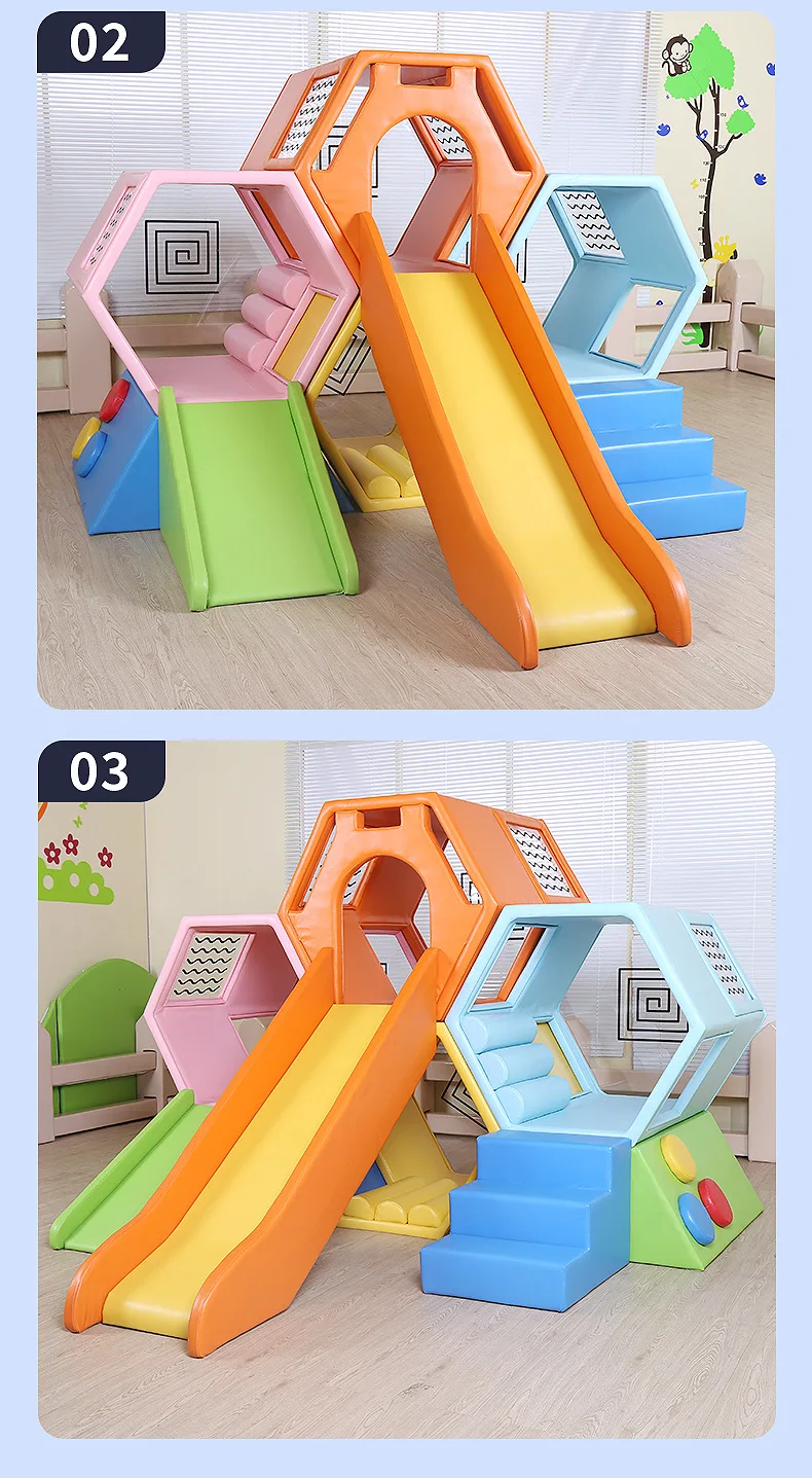 Rainbow Honeycomb Soft Climb and Slide Combo Set for Kids