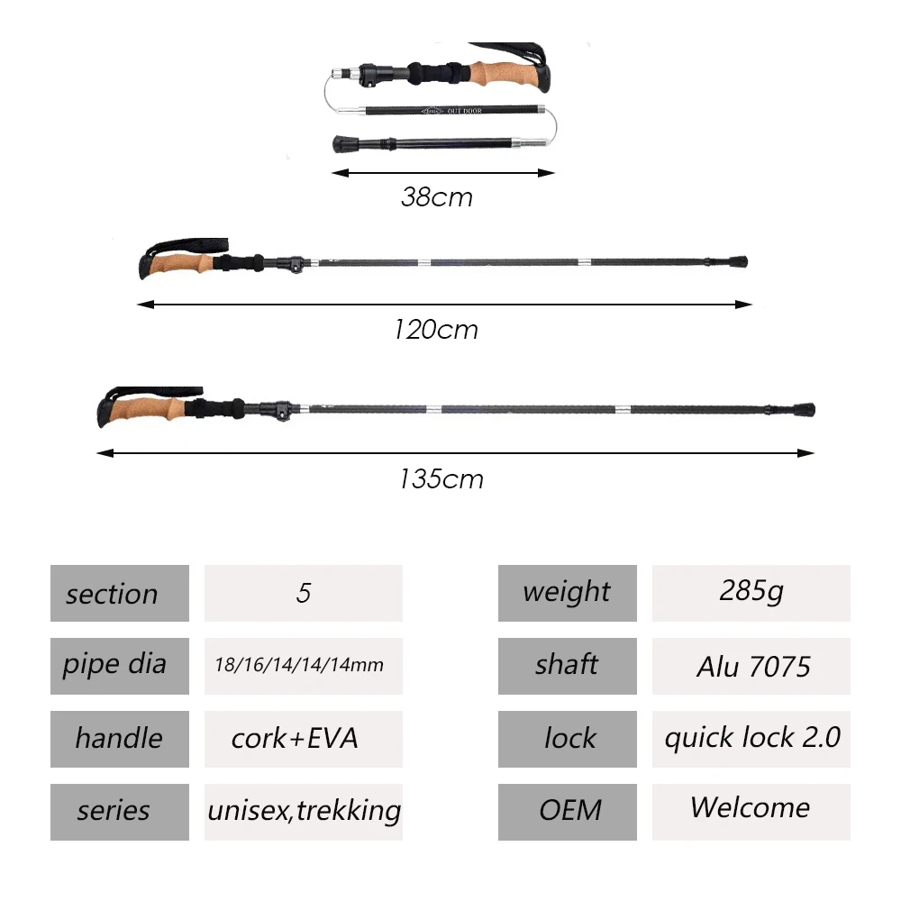 Custom Aluminum 7075 Carbon Fiber Foldable Folding Nordic Walking ...