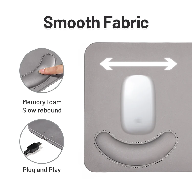 10W Ergonomic Premium Charger Wireless Mouse Pad with Leather Wrist Rest