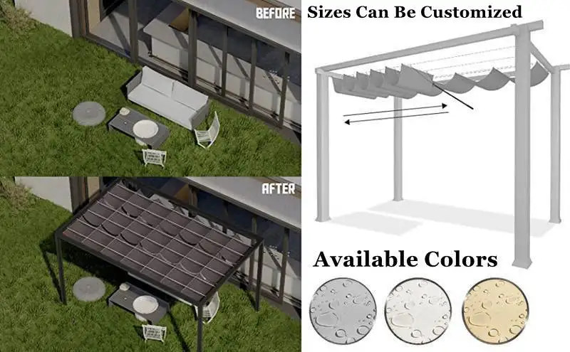 Retractable Pergola Sun Shade Canopy with Sliding Pulley System for ...