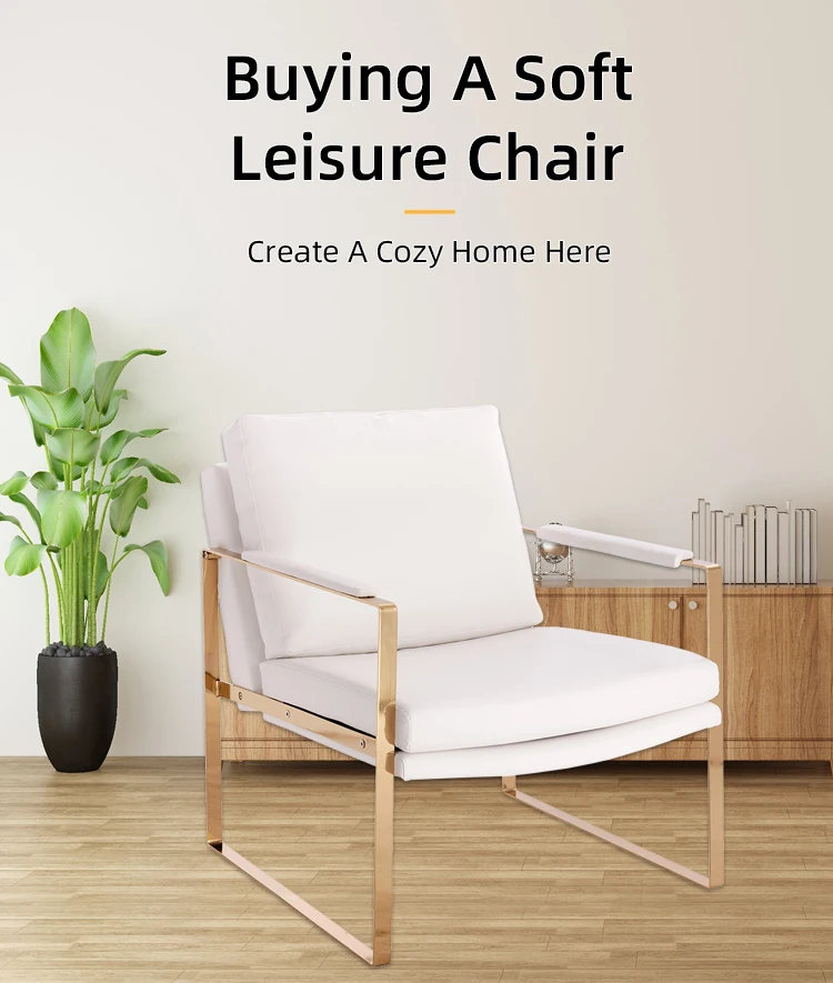 Modern Luxury Nordic White Leather Metal Frame Accent Arm Chair Gold ...