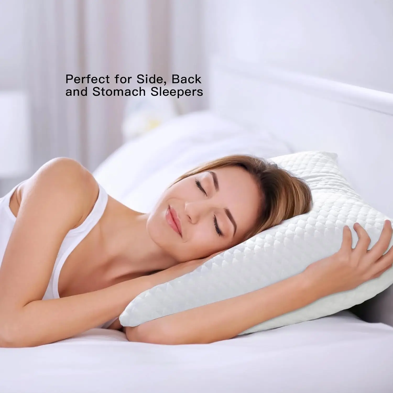 Shredded Memory Foam Cooling Ventilated Bed Pillow with Washable Bamboo Pillow Cover Adjustable ...