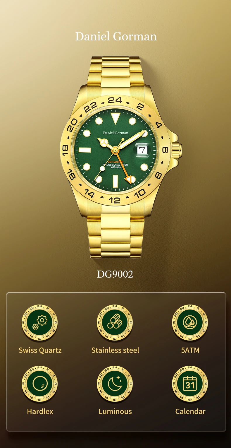 Daniel Gorman 50m Waterproof Luminous Stainless Steel Strap Luxury ...