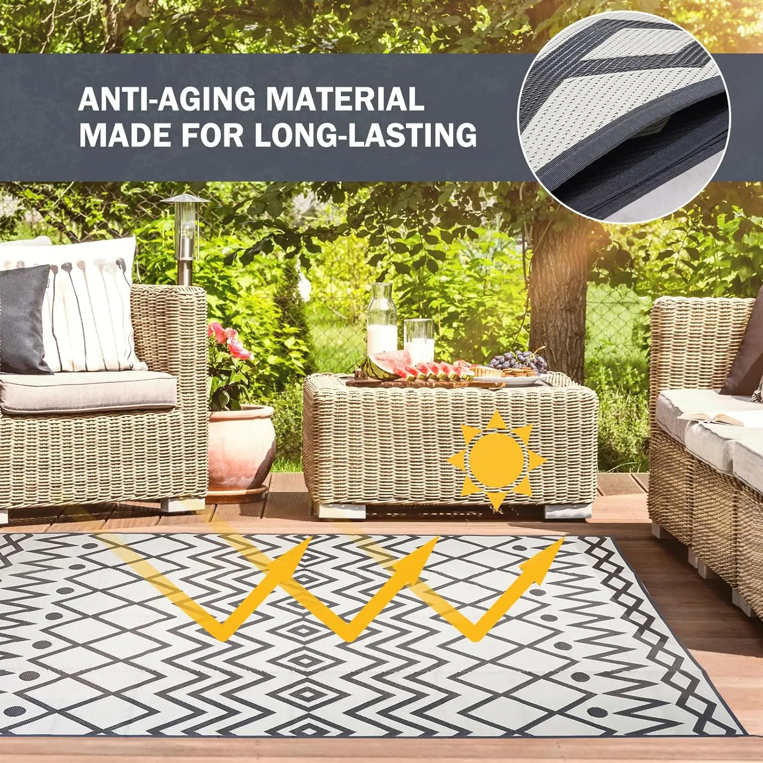Reversible Large Outdoor Waterproof PP Woven Straw Rug Folding Carpet ...