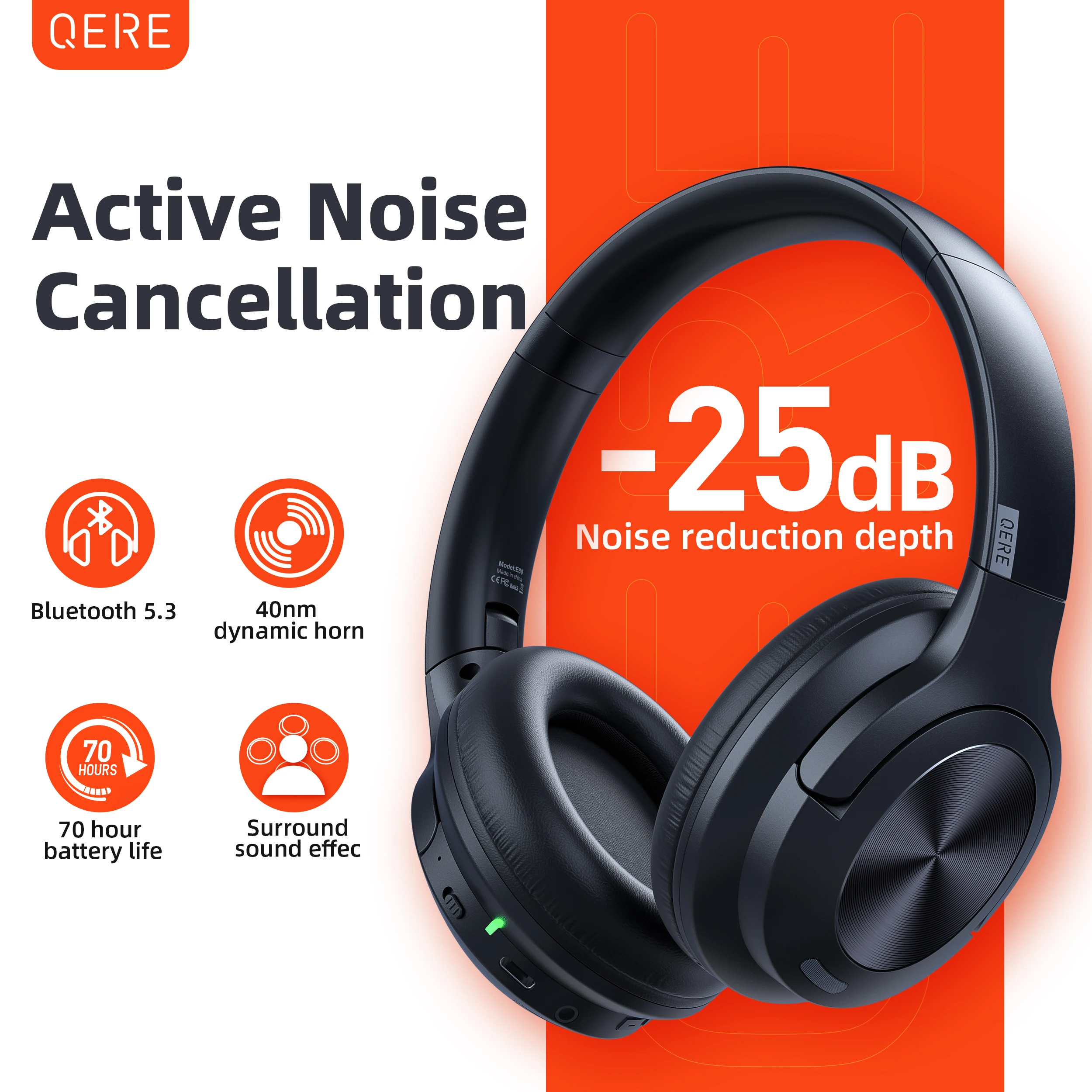 QERE E80 Wireless Headphones - Active Noise Cancelling