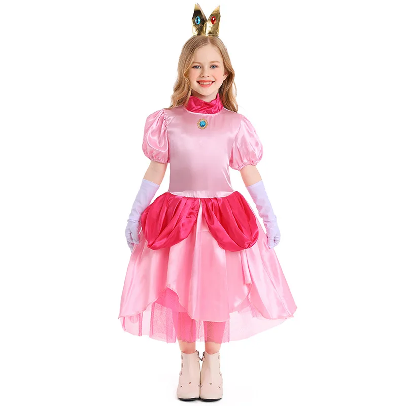 Princess Peach Dress for Girl Kids Pink Peach Dress up Set With ...