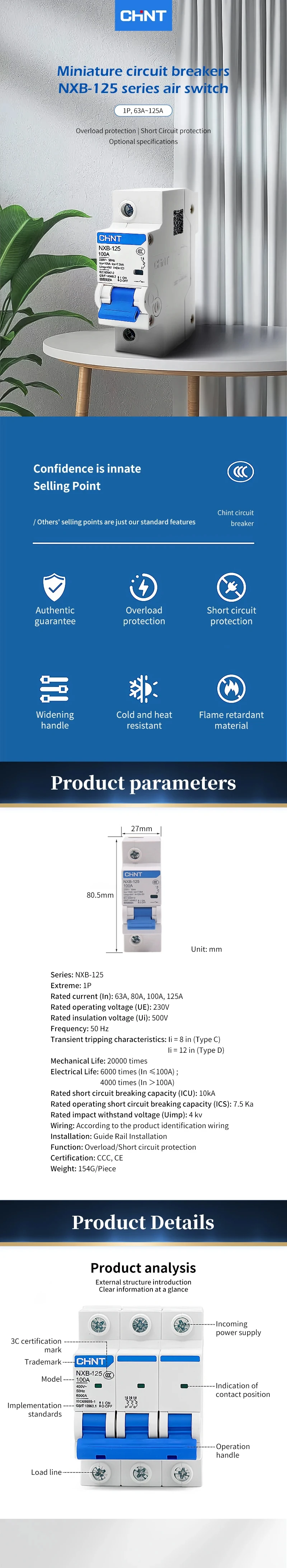 Chint Nxb-125 3p Mcb Air Circuit Breakers C100a 125a 80a - Buy Air Circuit Breakers circuit ...