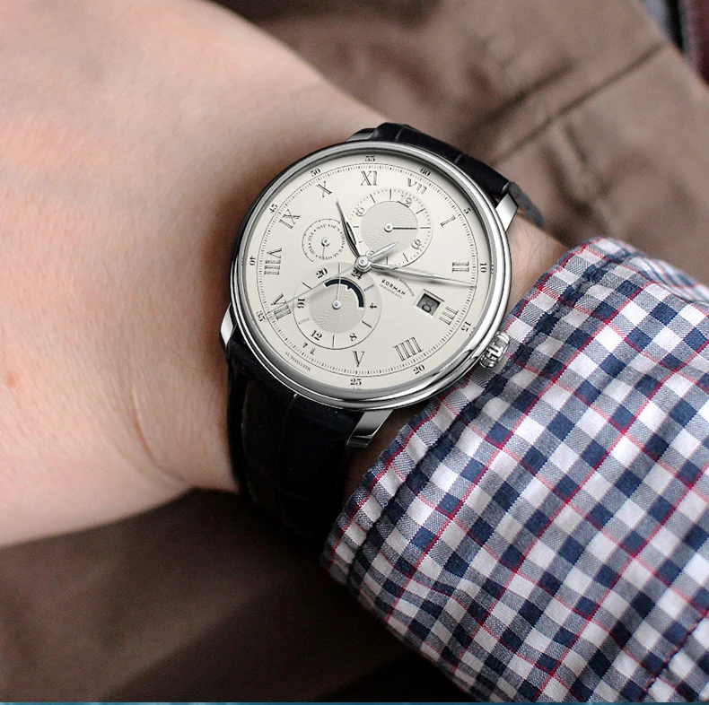 BORMAN Stainless Luxury Leather Belt with Mechanical Watch