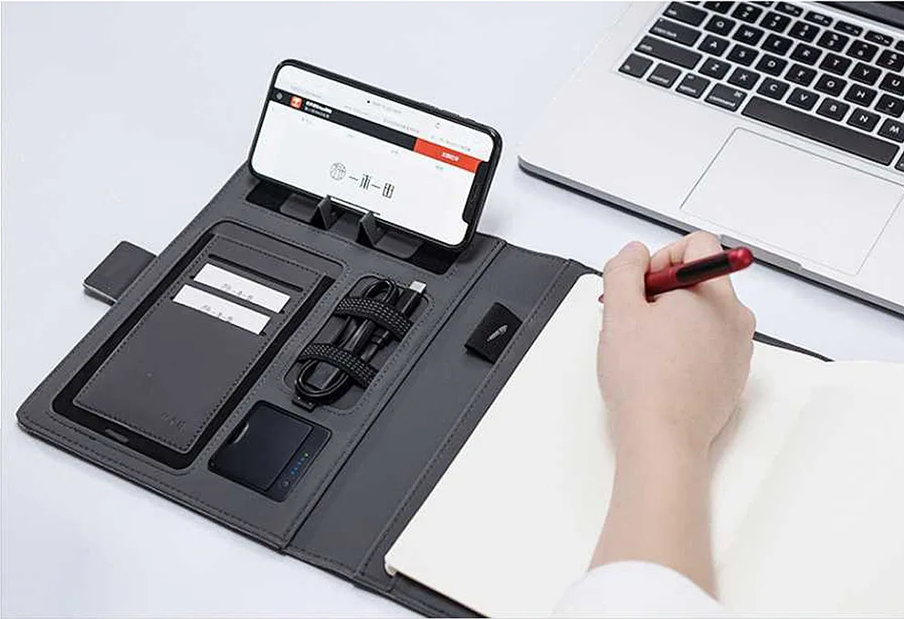 Multifunctional Wireless Charging Power Bank Notebook - A5 Fabric ...
