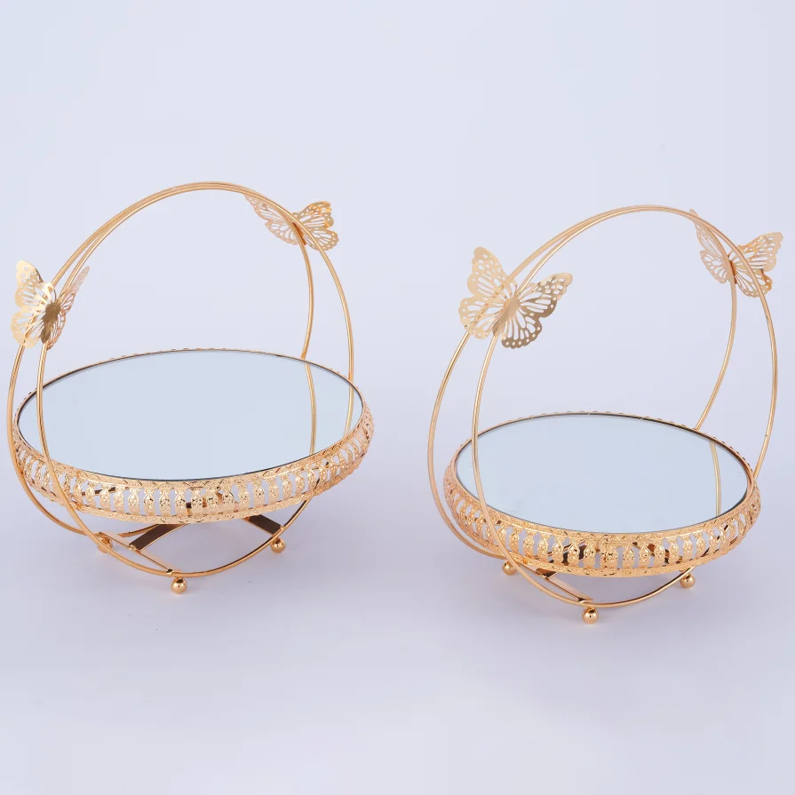 Zk220069 Luxury Gold Metal Cake Stand Display Round Plate Mirror Tray ...