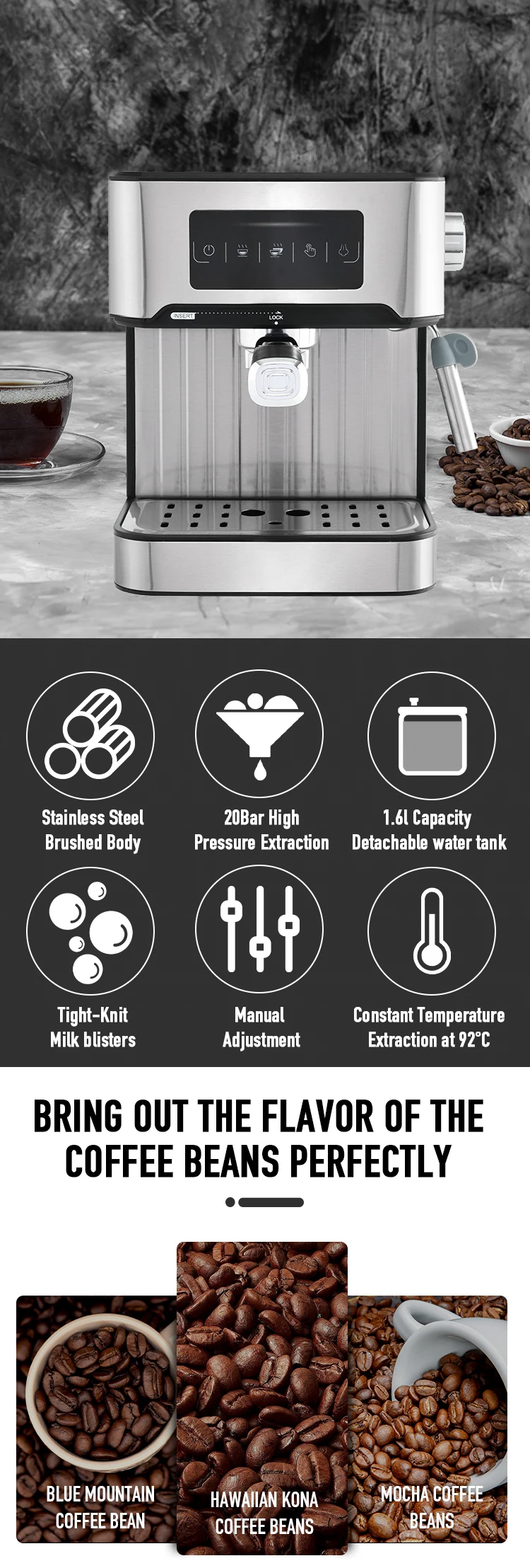 Digital Automatic Espresso Coffee Maker 850w Stainless Steel Cappuccino ...