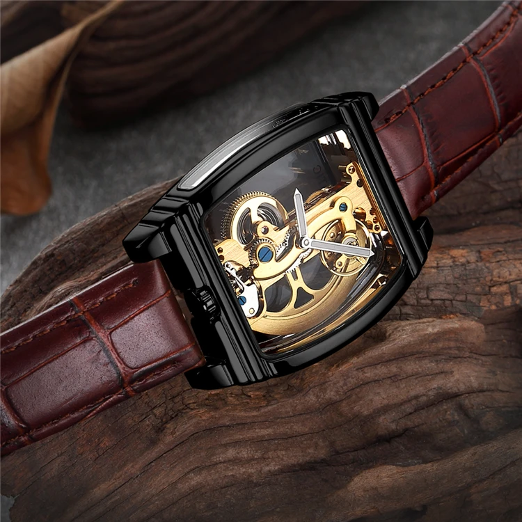 SHENHUA 9870L Automatic Men's Mechanical Dress Watch, Skeleton Gold ...