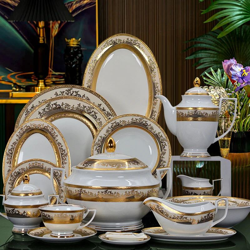 Alibaba.com: Karosa 98pcs Luxury Bone China Dinnerware Set with Gold ...