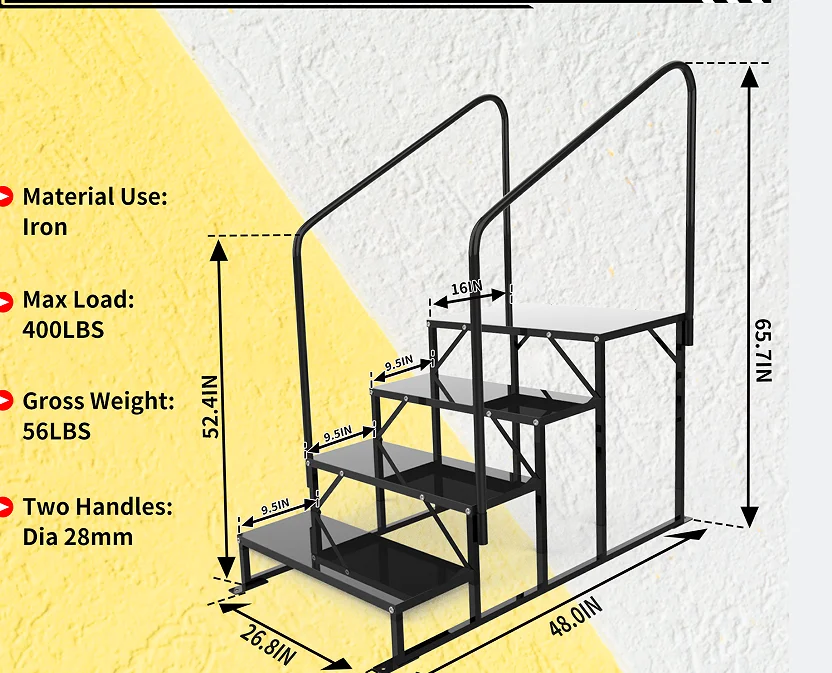 4-step RV Trailer Non-Slip Auxiliary Handrail - Secure & Durable