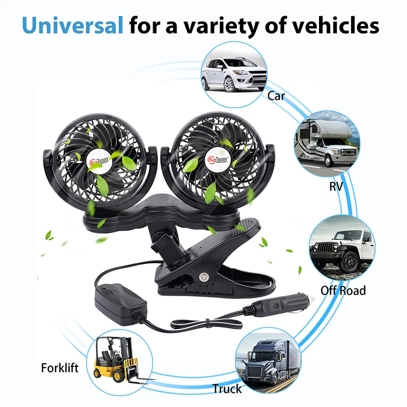 12v Electric Car Fan,360 Degree Rotatable Variable Speed Dual Head Car ...