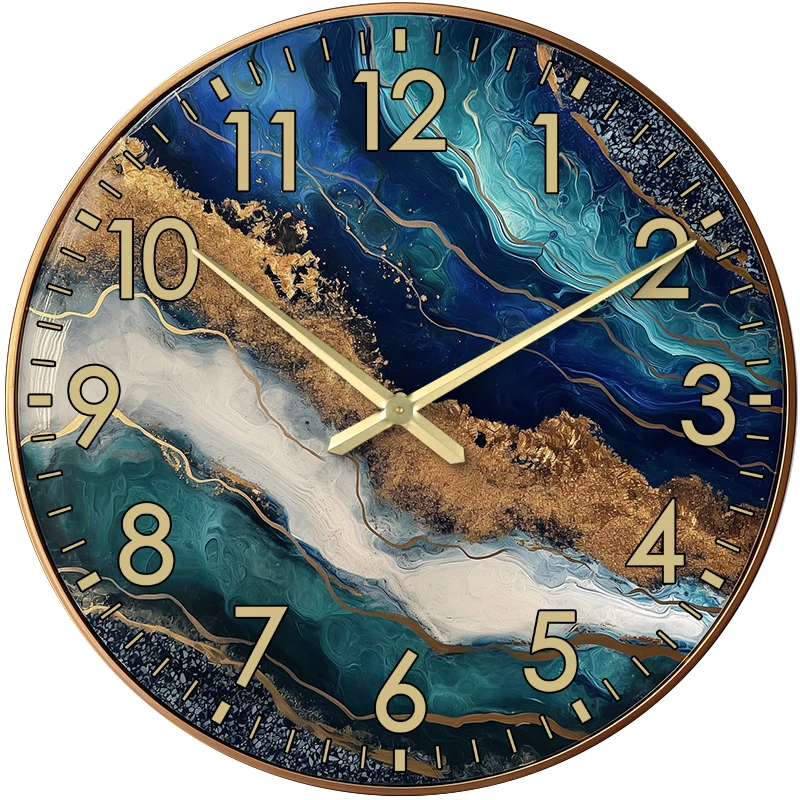 Modern Large Round Glass Wall Clock Abstract Pattern Living Room Single ...