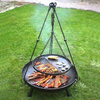 Fire Pit Cooking Swing Grate Height Adjustable Garden Tripod Balcony ...
