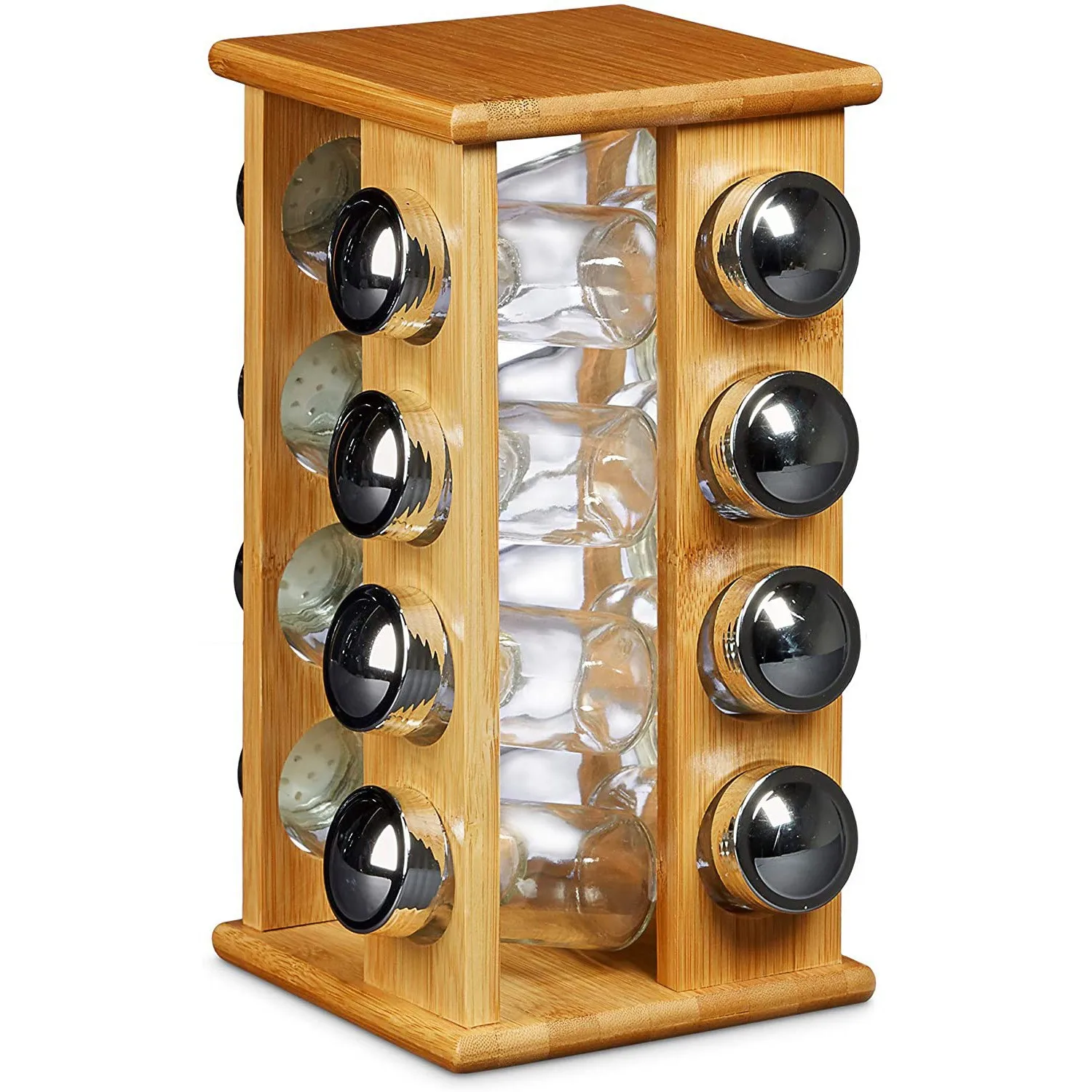 16 Jar Revolving Spice Rack Bamboo Rotating Standing Seasoning Rack ...